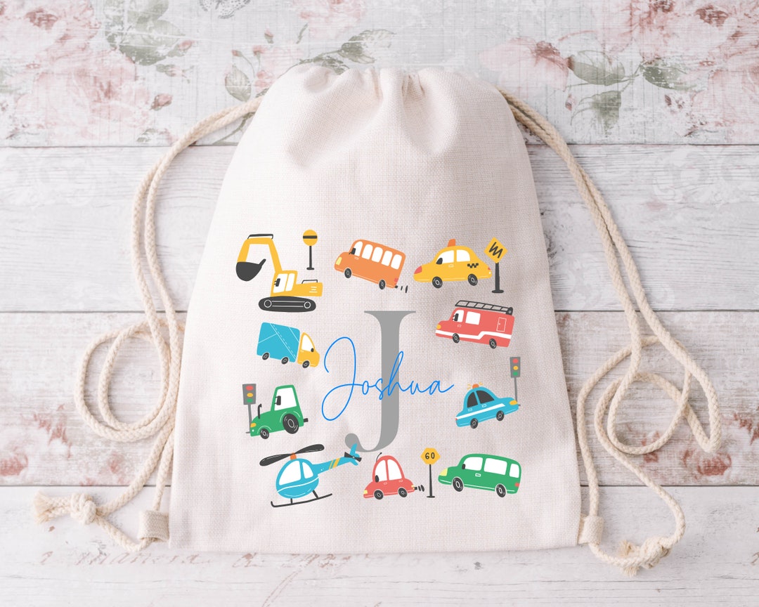 Personalised Cars & Transport Drawstring Bag for Boys – Kids School ...