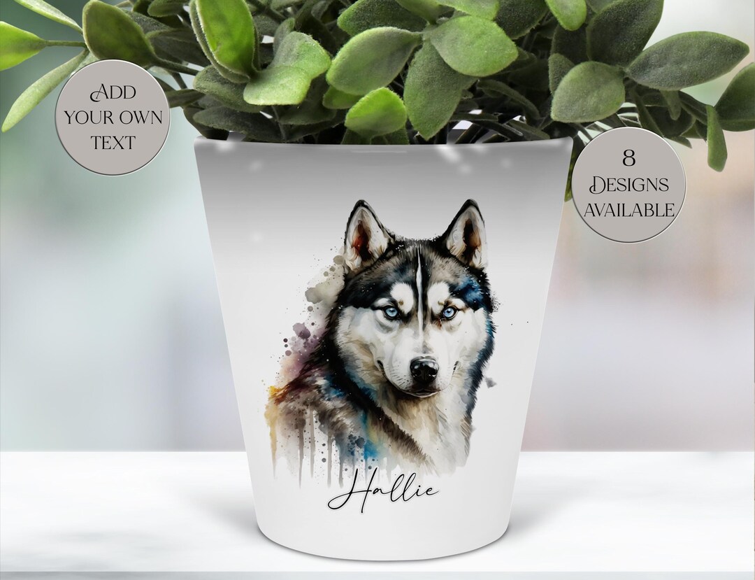 Personalised White Siberian Husky Plant Pot / Pen Storage – Make up ...