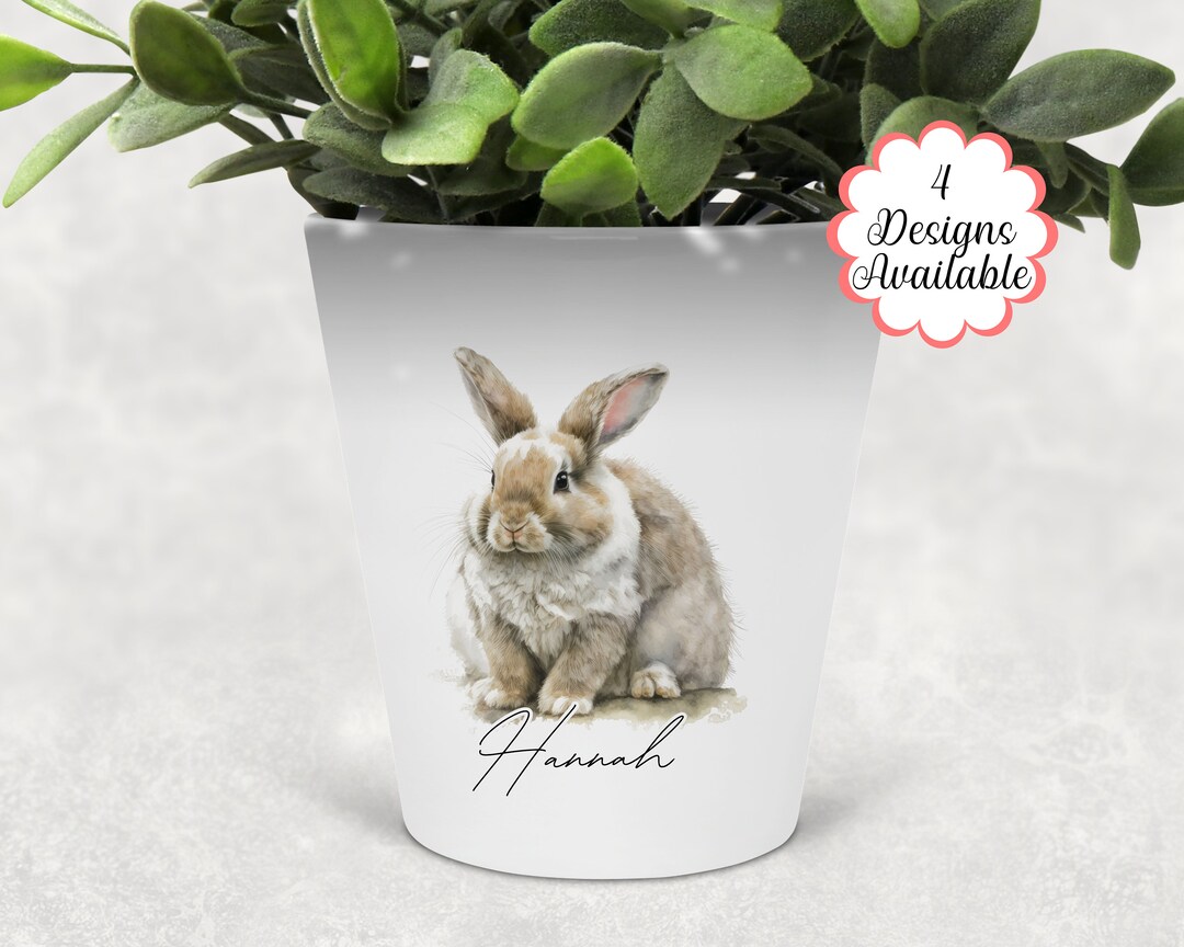 Watercolour Bunny Rabbit Plant Pot / Pen Pot/ Makeup Pot With Custom ...