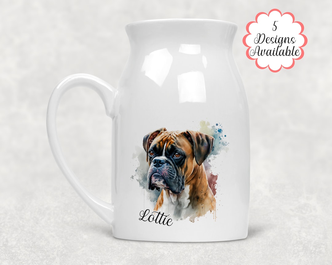 Watercolour Boxer Milk Jug / Flower Vase - Personalised Gift for Boxer ...