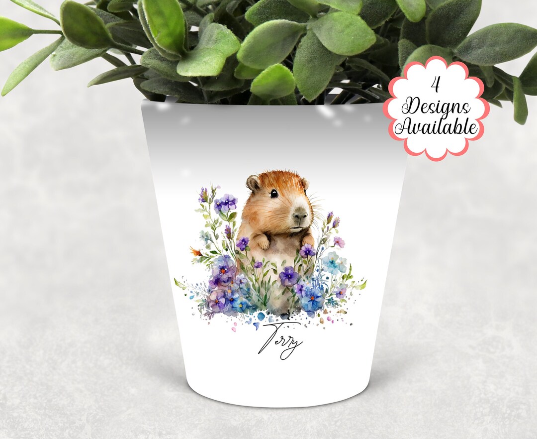 Watercolour Capybara Plant Pot, Pen Pot / Makeup Brushes Holder A ...