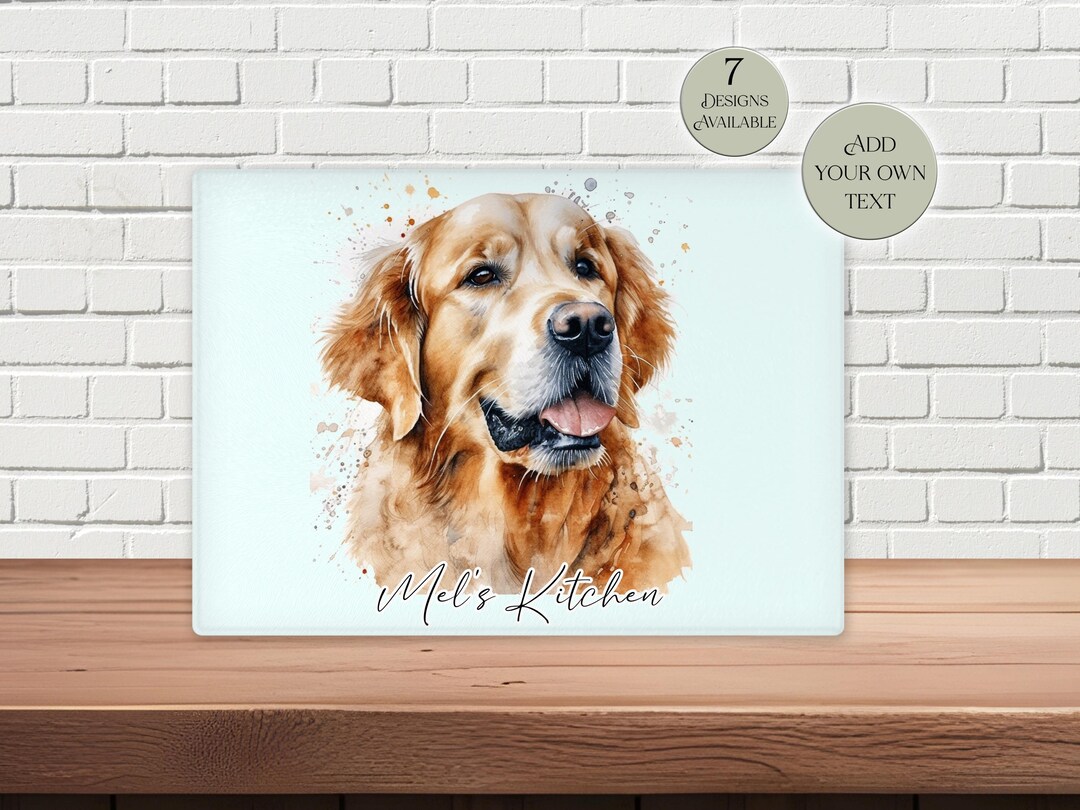 Personalised Golden Retriever Glass Chopping Board – Custom Cheese ...