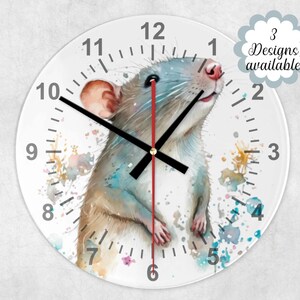 Elegant Glass Watercolour Rat Wall Clock – Unique Animal Art Timepiece ...