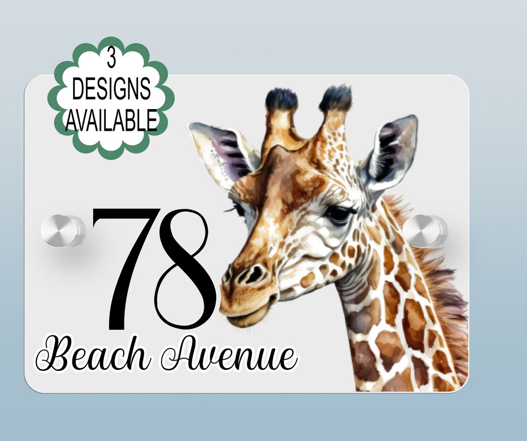 Watercolour Giraffe Acrylic House Sign | Personalized House Number ...