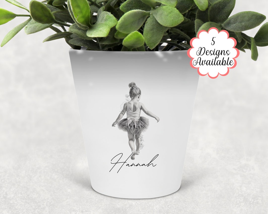 Ballerina Plant Pot With Custom Name - Sketched Ballet Dancer Pen Pot ...