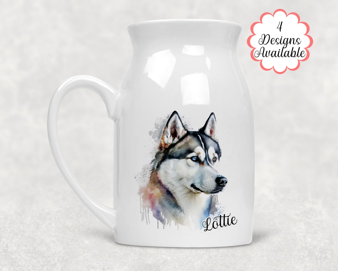 Watercolour Husky Milk Jug / Flower Vase – Personalised Gift for Husky ...