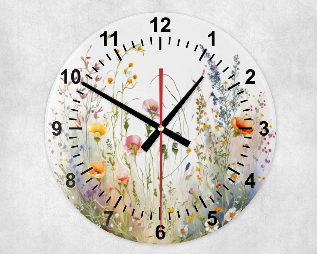 Beautiful Glass Watercolour Wild Flower Clock, Wall Clock. Also ...