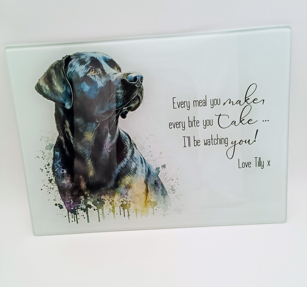 Personalized Black Labrador Glass Chopping Board, Custom Cheese Board ...