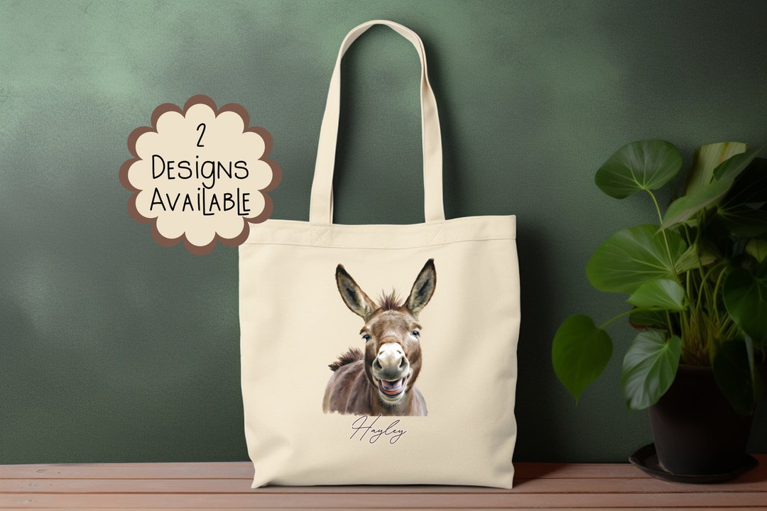 Watercolour Cheeky Donkey Canvas Colour Tote Bag With Long Handle ...