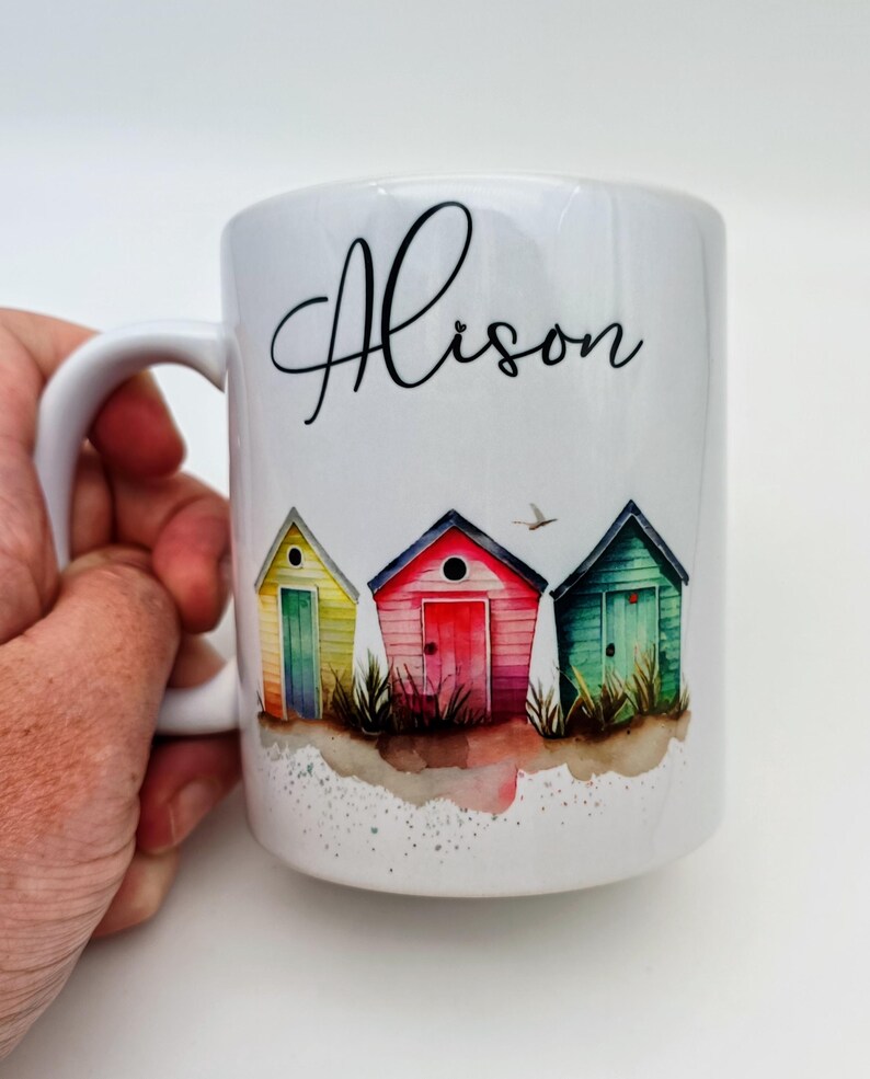 Personalised Beach Hut Mug and Coaster Set - Coastal Mug Gift for Beach ...