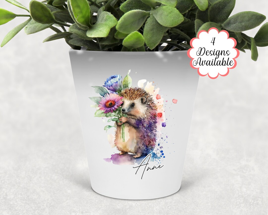 Watercolour Hedge Hog Plant Pot / Pen Pot/ Makeup Pot With Custom Name ...