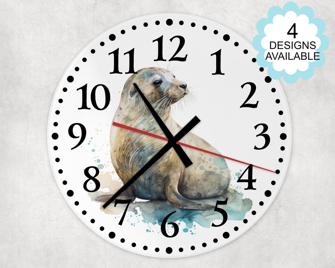 Watercolour Glass Wall Clock Seal Home Décor Cute Seal - Etsy