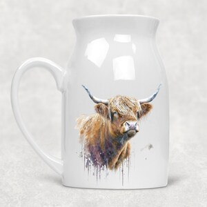 Watercolour Highland Cow Milk Jug / Personalised Flower Vase - Ideal ...