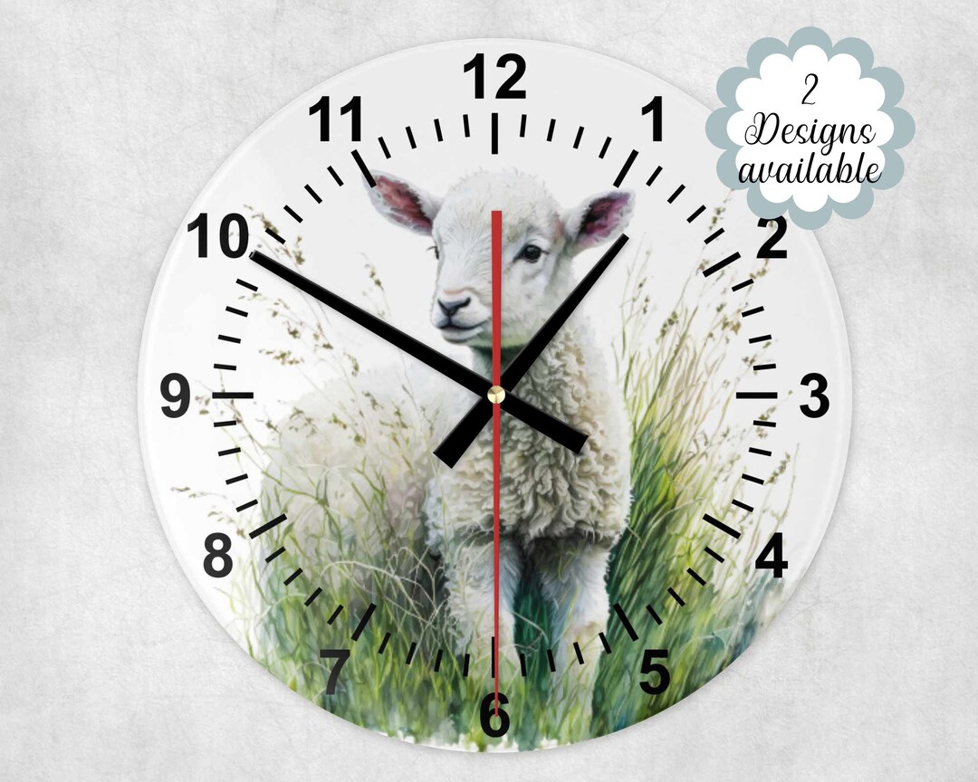 Elegant Glass Watercolour Lamb Wall Clock – Sheep Wall Décor, Unique ...