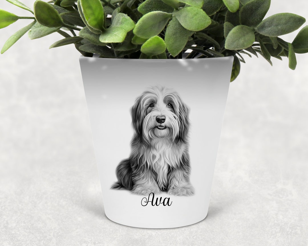 Sketched Bearded Collie Printed Plant Pot, Dog Pen Pot / Makeup Brushes ...