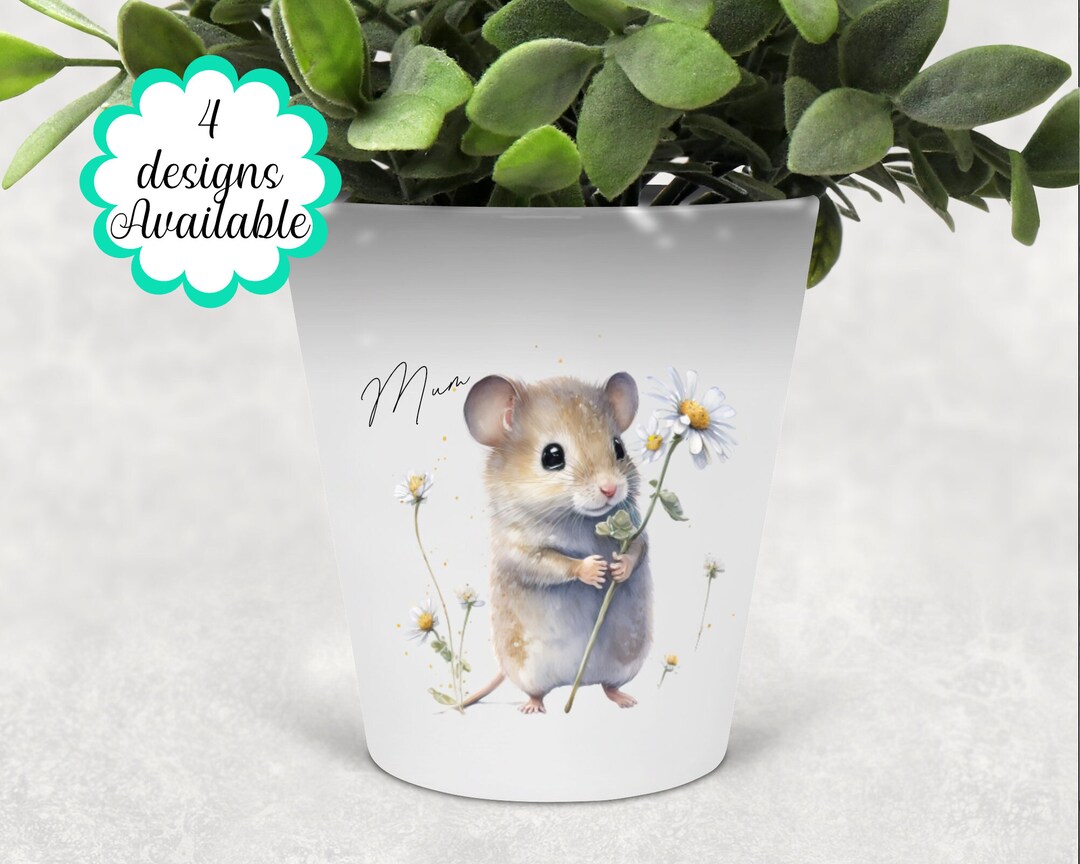 Watercolour Mouse Plant Pot / Pen Pot/ Makeup Pot With Custom Name ...