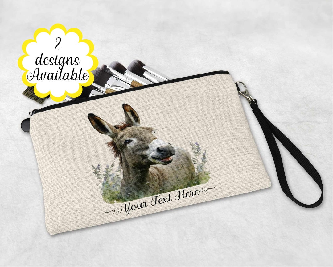 Personalised Cute Donkey Makeup Bag With Strap - Versatile Cosmetic ...