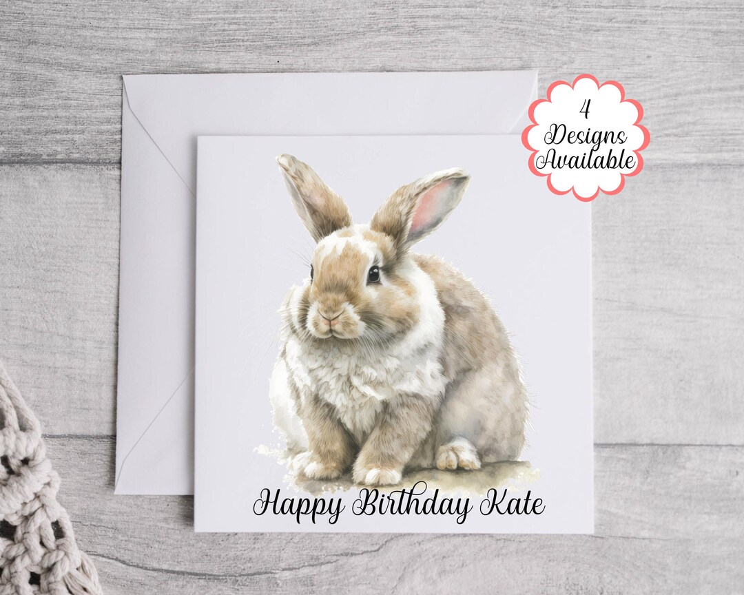 Cute Bunny Rabbit Greetings Card - Editable Text for a Personalised ...