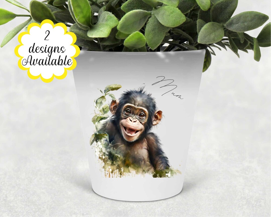 Watercolour Cheeky Monkey Plant Pot – Custom Pen or Makeup Pot With ...