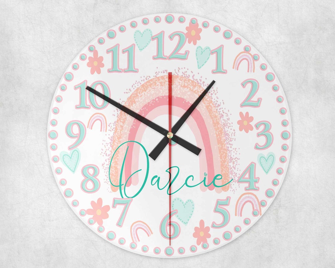 Beautiful Glass Girly Rainbow Clock, Girls Room Accessory. Pink and ...