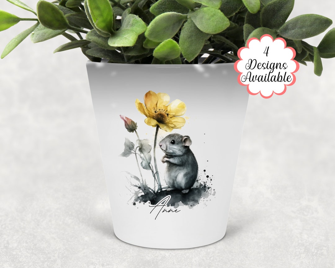 Watercolour Mouse Plant Pot / Pen Pot / Makeup Brush Holder With Custom ...