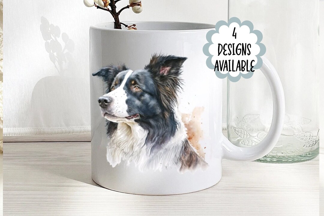 Watercolour Border Collie Gift, 4 Designs Available. Coasters Also ...