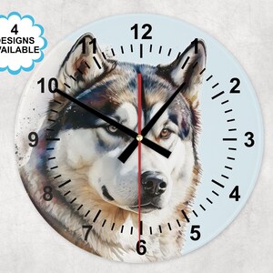 Beautiful Watercolour Siberian Husky Glass Wall Clock – Unique Dog ...