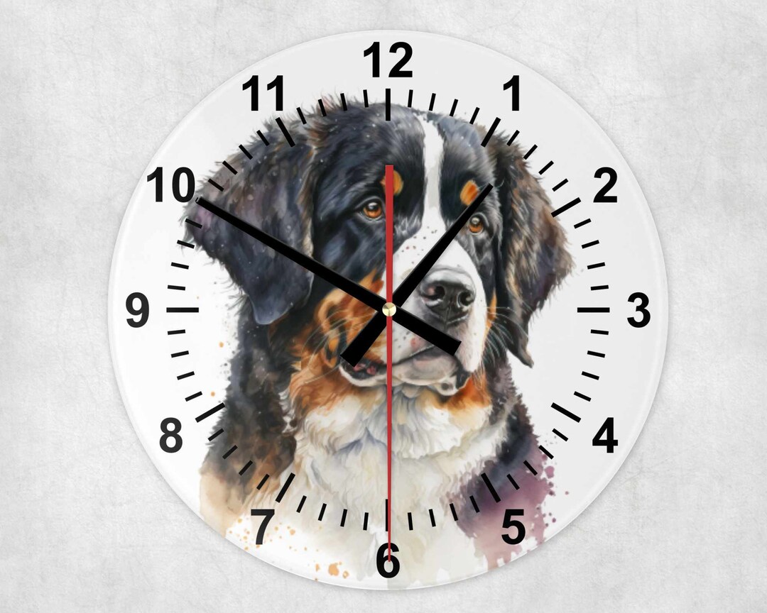 Beautiful Glass Watercolour Bernese Mountain Dog House Clock, Wall ...