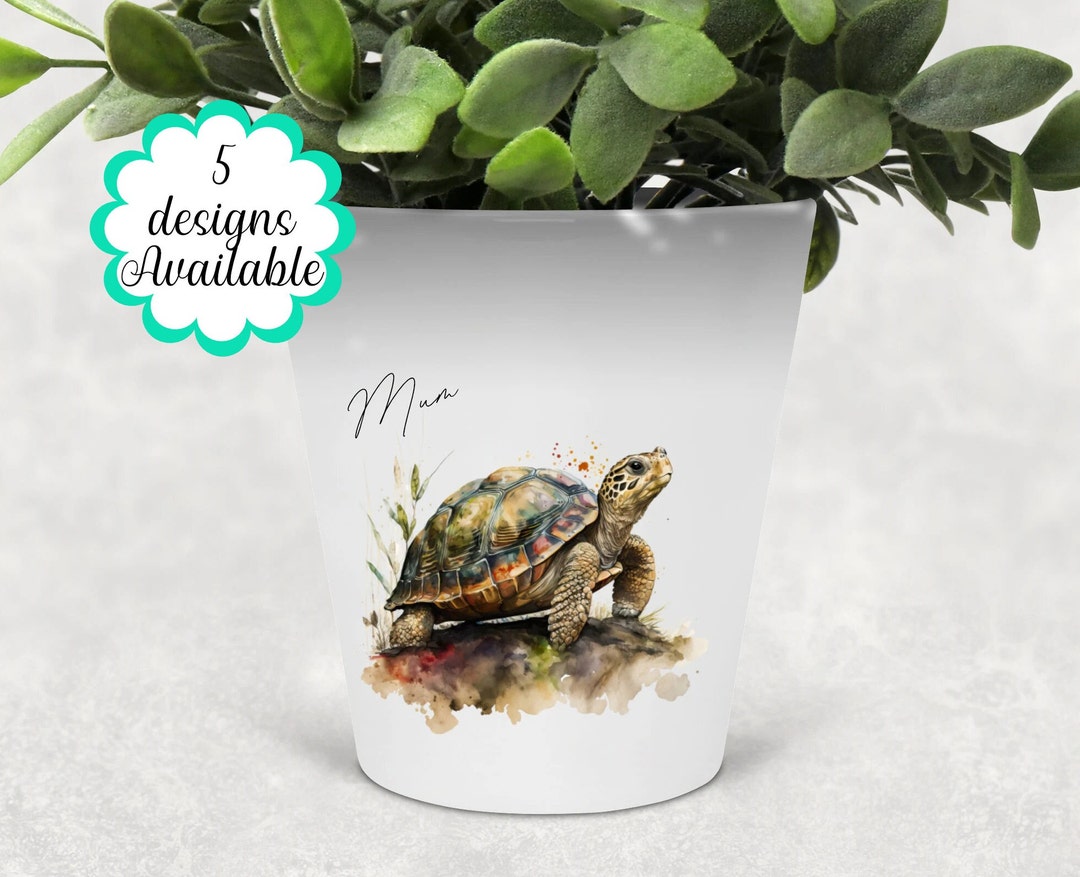 Watercolour Tortoise Plant Pot / Makeup Pot With Custom Name - the ...