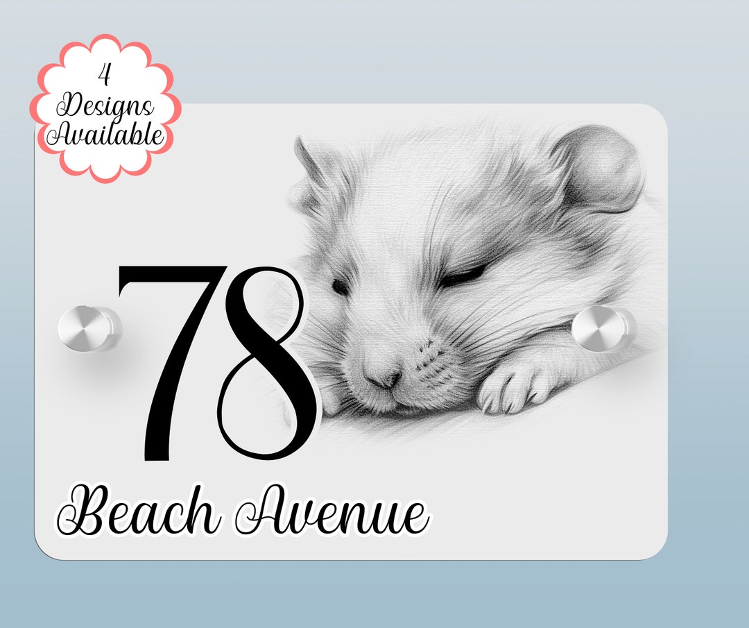 Personalised Sketched Floral Mouse House Sign. House Number ...