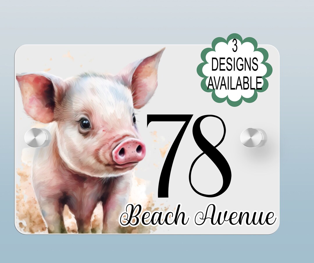 Acrylic Watercolour Pig House Sign - Custom House Number - New Home ...