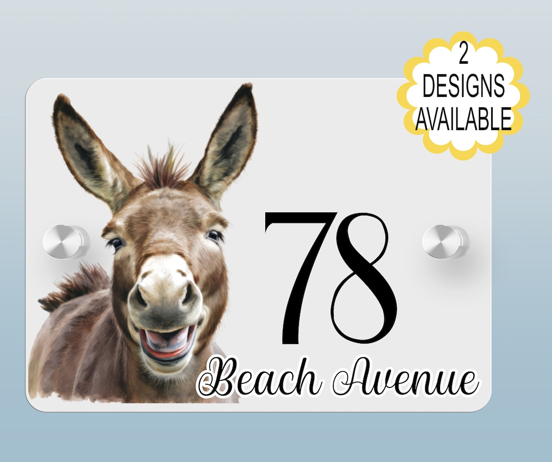 Watercolour Donkey Acrylic House Sign – Personalised House Number ...