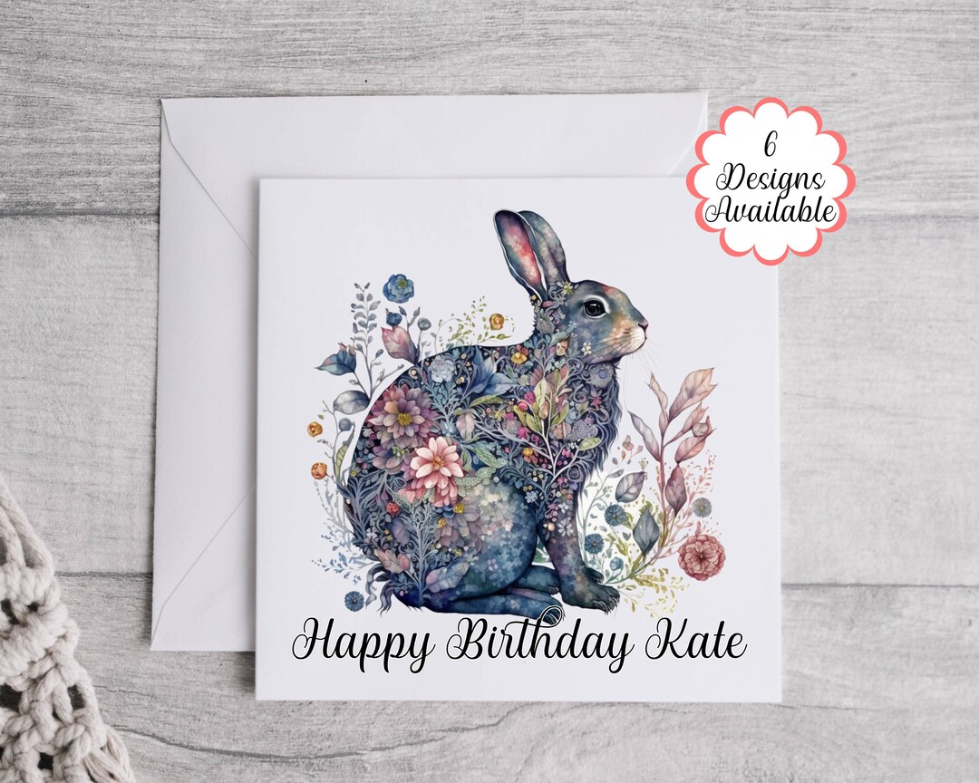 Floral Bunny Rabbit Greetings Card - Editable Text for a Personalised ...