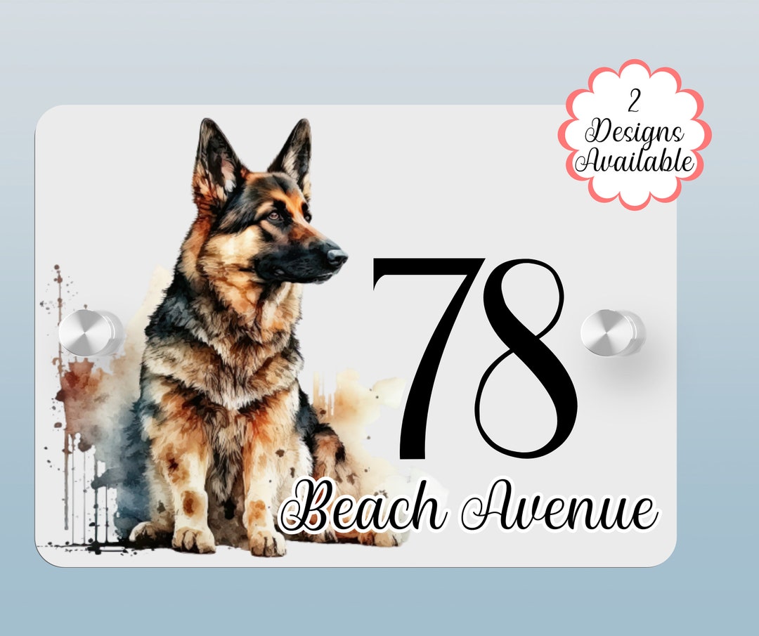 Watercolour Acrylic German Shepherd House Sign. House Number. House ...