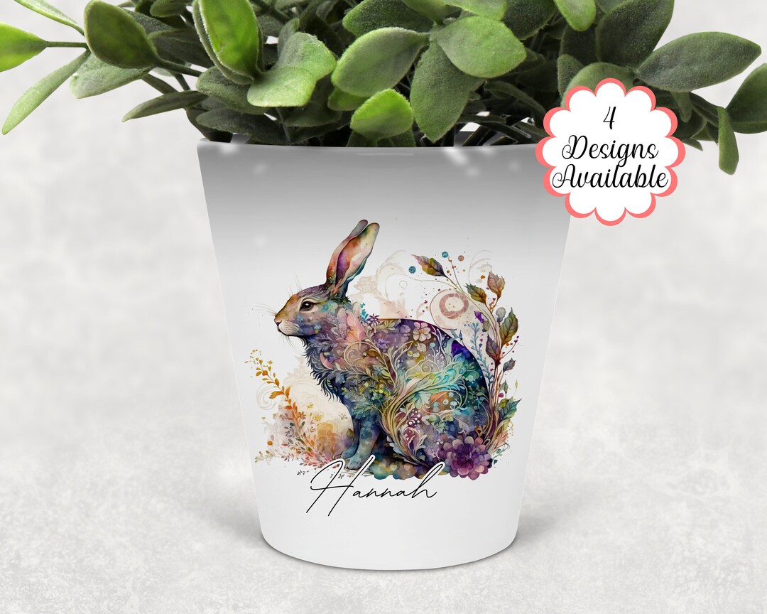 Floral Bunny Rabbit Rainbow Plant Pot / Pen Pot/ Makeup Pot With Custom ...