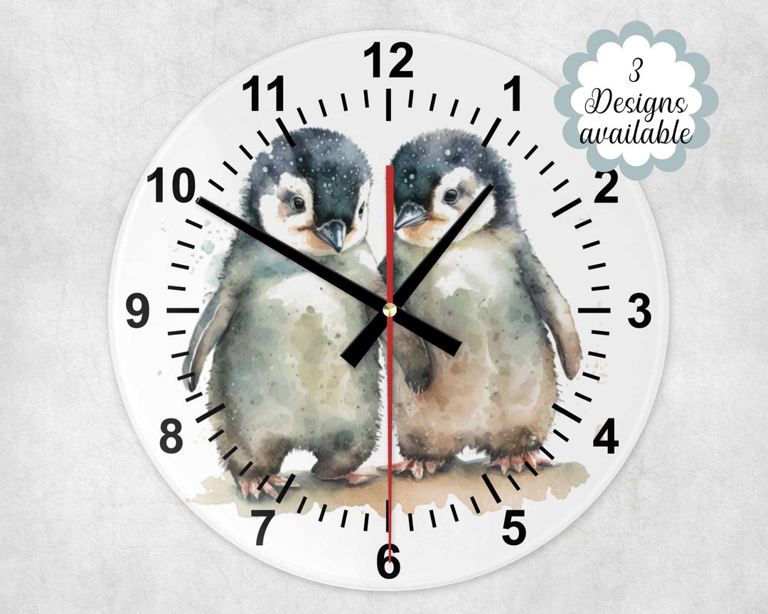 Stunning Glass Watercolour Penguin Wall Clock A Must-have for Penguin ...