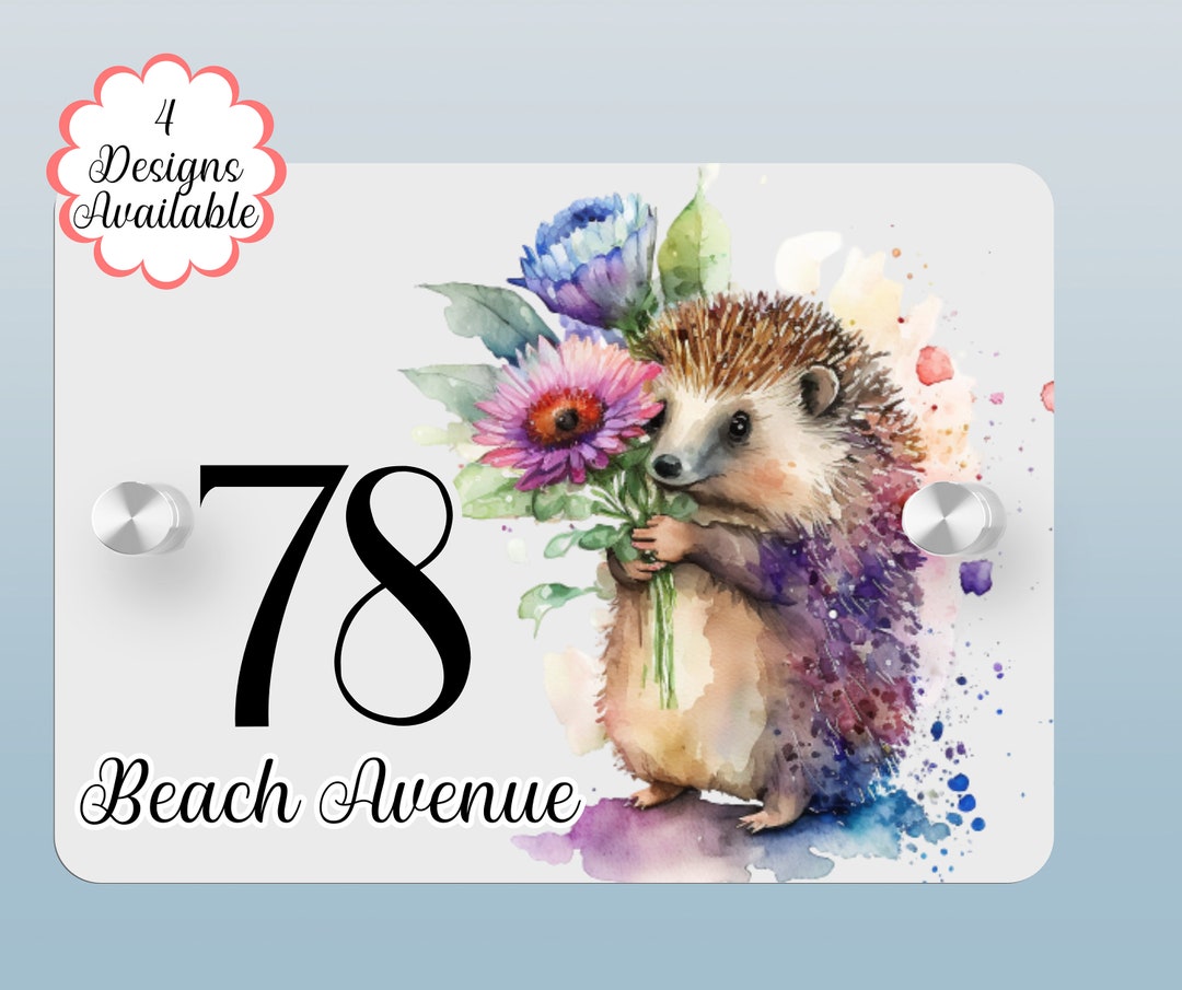 Watercolour Cute Hedgehog Acrylic House Sign. House Number. House Sign ...