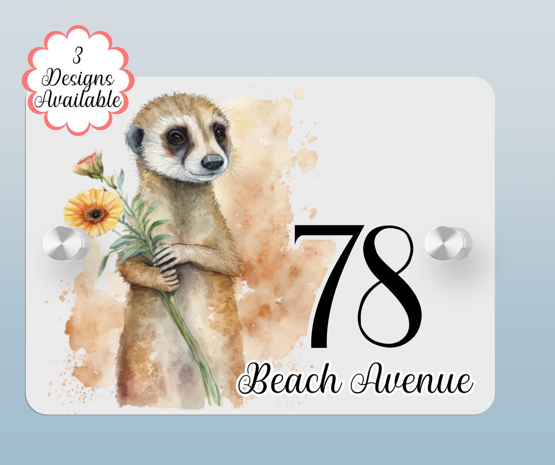 Watercolour Cute Meerkat Acrylic House Sign. House Number. House Sign ...