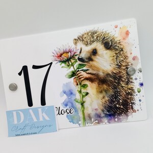 Watercolour Cute Hedgehog Acrylic House Sign. House Number. House Sign ...