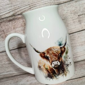 Watercolour Highland Cow Milk Jug / Personalised Flower Vase - Ideal ...