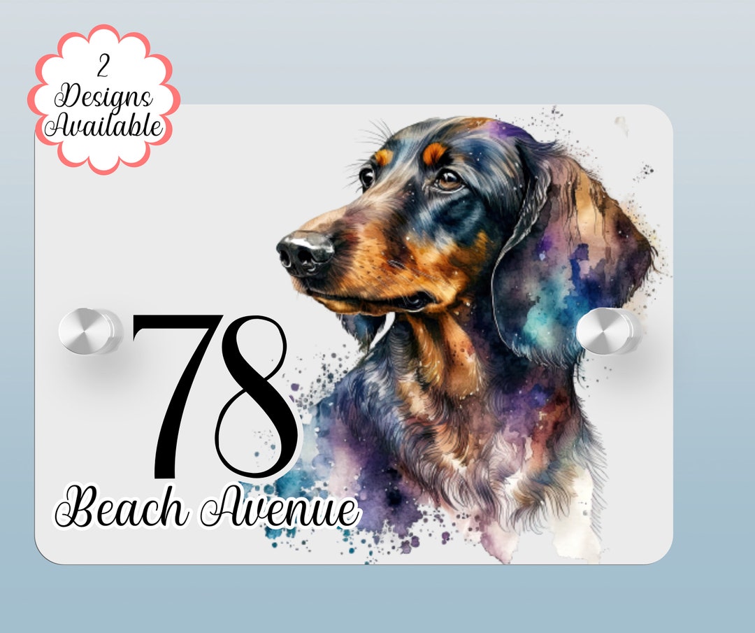 Watercolour Acrylic Dachshund House Sign – Custom House Number ...