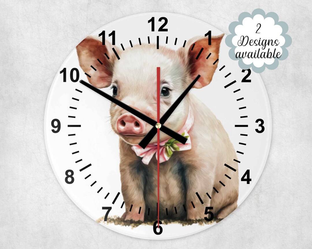 Gorgeous Glass Watercolour Pig Wall Clock – Unique Kitchen Clock ...