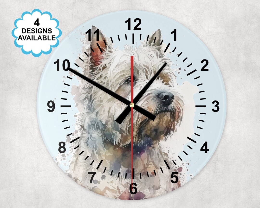 Beautiful Glass Watercolour West Highland Terrier House Clock, Wall ...