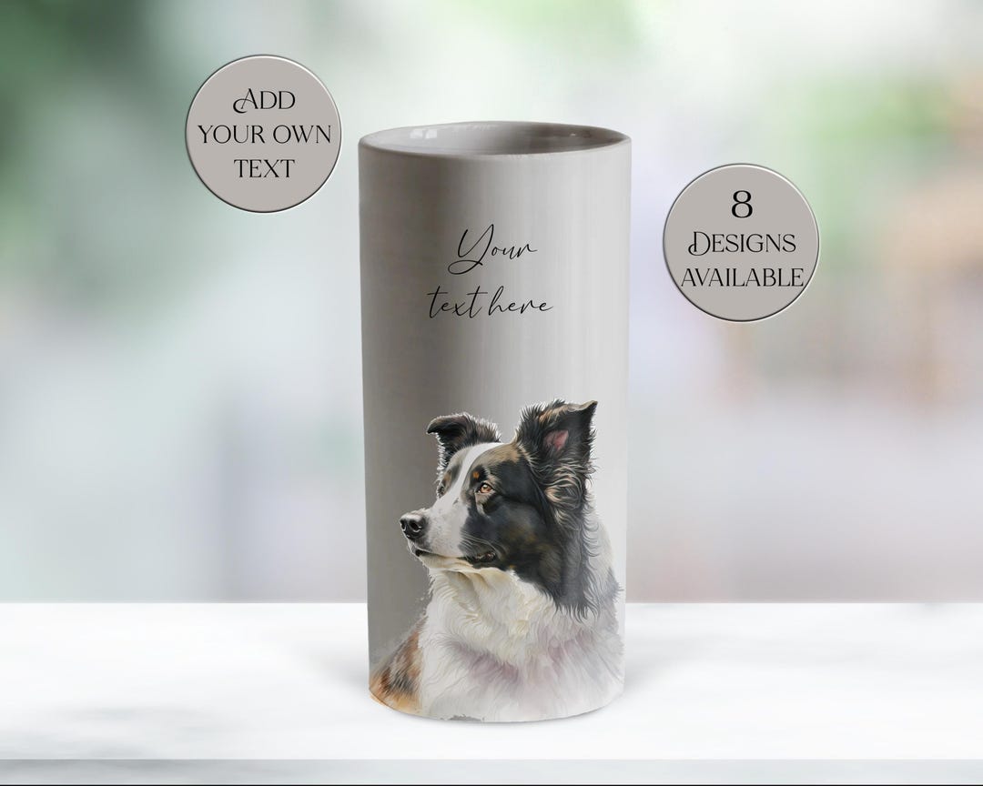 Watercolour Border Collie Vase/ Ceramic Flower Pot With Custom Text ...