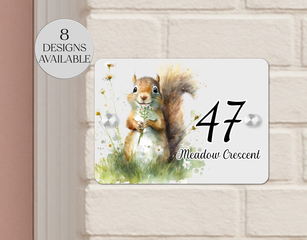 Watercolour Squirrel Acrylic House Sign – Custom Address Number ...
