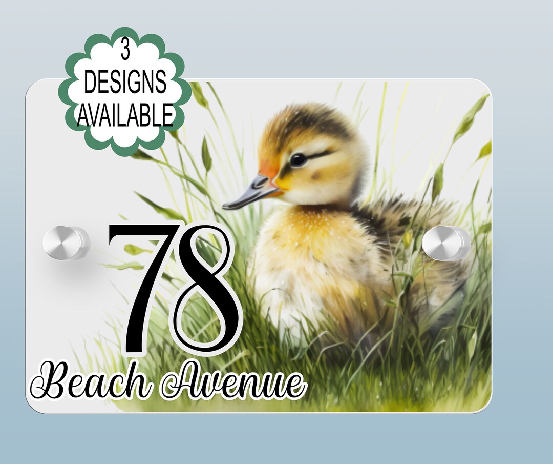 Watercolour Acrylic Duck House Sign – Personalised House Number Plaque ...