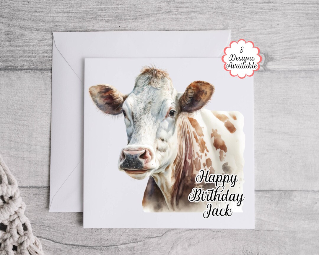 Watercolour Dairy Cow Greetings Card - Editable Text for a Personalised ...