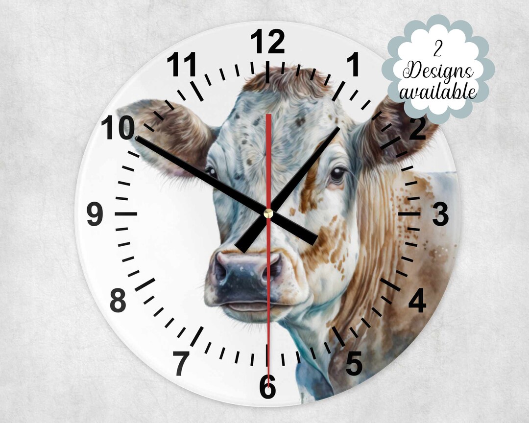 Elegant Glass Watercolour Dairy Cow Wall Clock A Charming Addition to ...