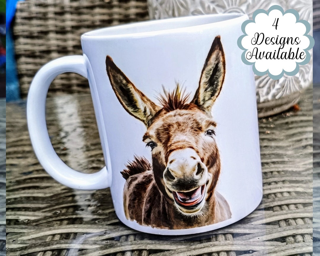 Watercolour Donkey Mug, Happy Donkey Gift, Cheeky Donkey. Coasters Also ...