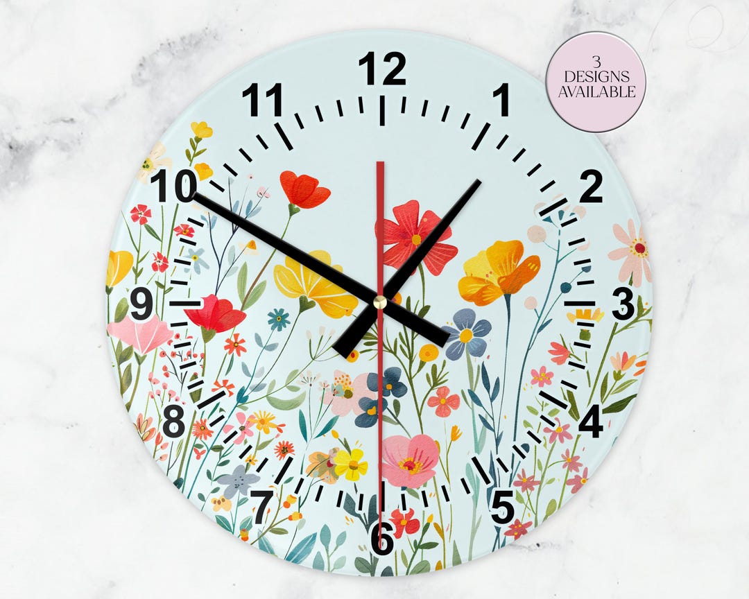 Glass Watercolour Wildflower Clock - Floral House Décor - Artistic ...